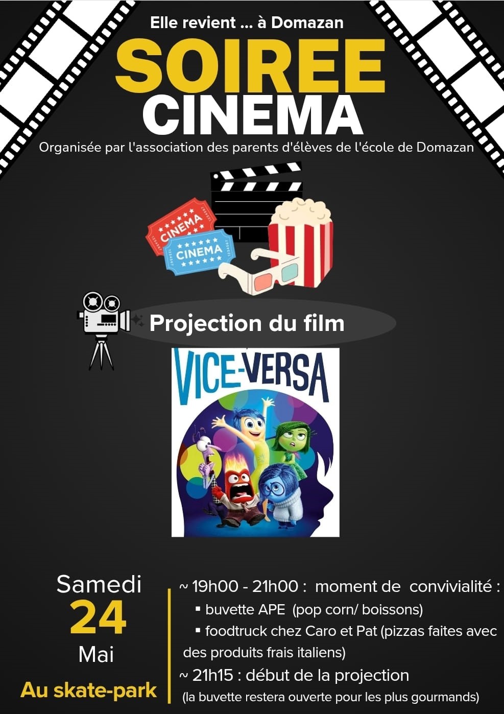 Soirée cinéma organisée par l'Association des parents d'élèves de l'école de Domazan SAMEDI 24 ...